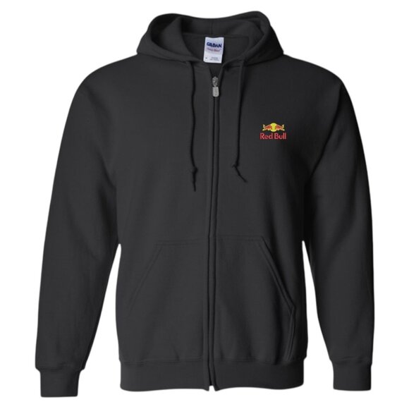 Sweaters | Mens Red Bull Logo Embroidered Zipper Hoodie Black | Poshmark